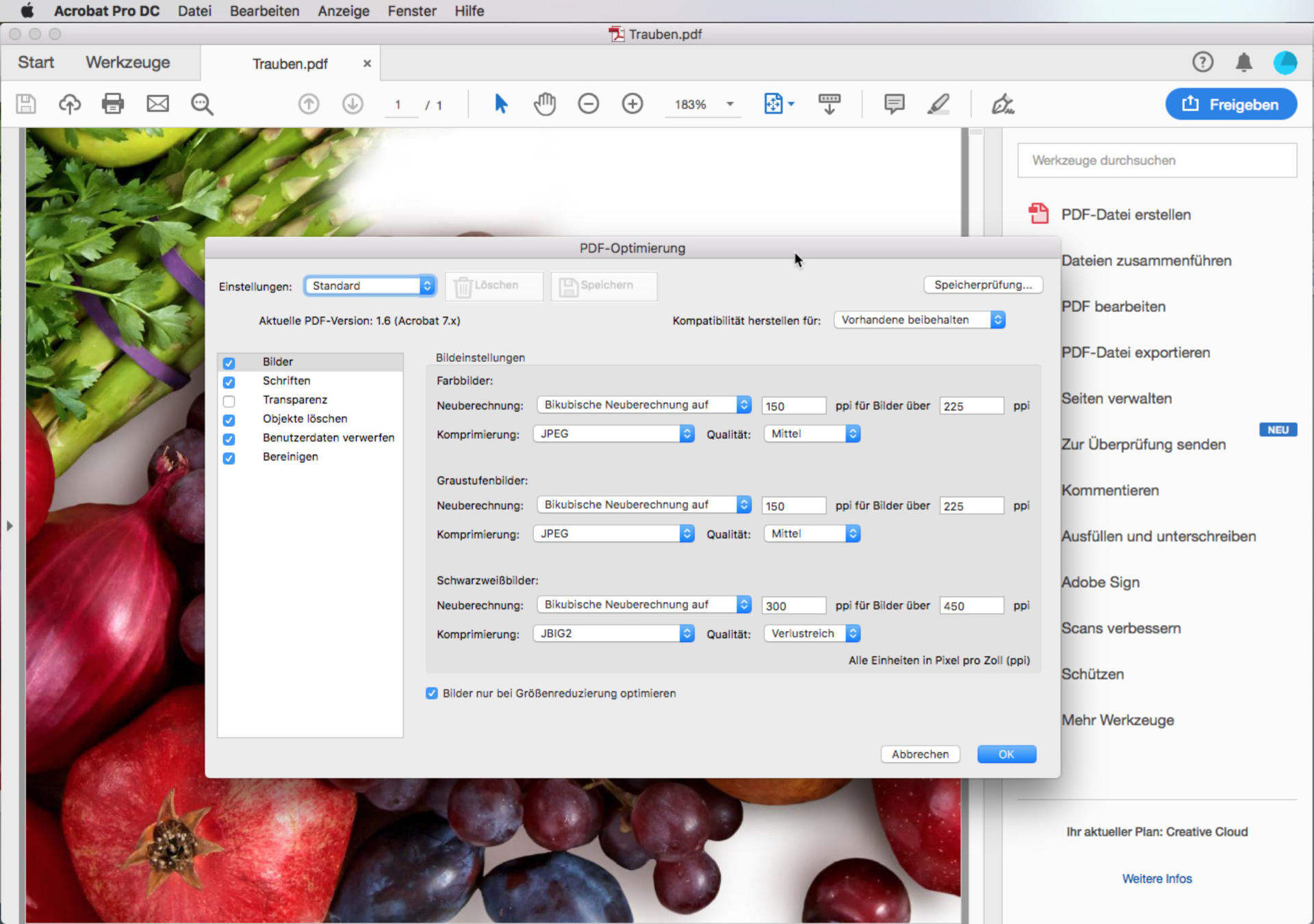 Bilder als pdf speichern von TIFF bis JPG » zB in Adobe Photoshop